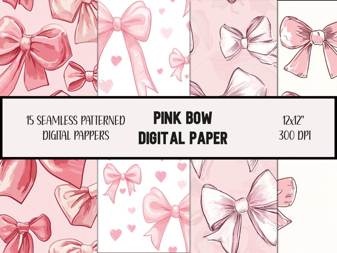 Pink Bow Digital Paper Set for Scrapbooking, Coquette Digital Paper ...