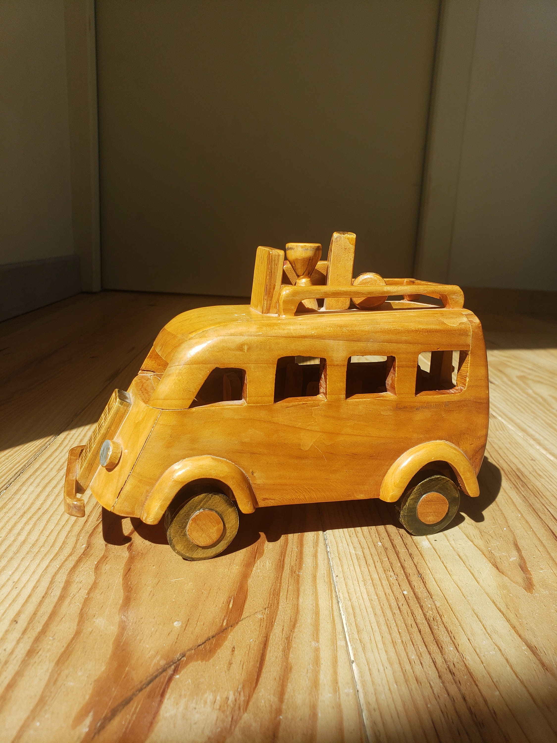 Wooden Bus Vintage Toy Carved Bus Antique French Toy Bus Decoration ...