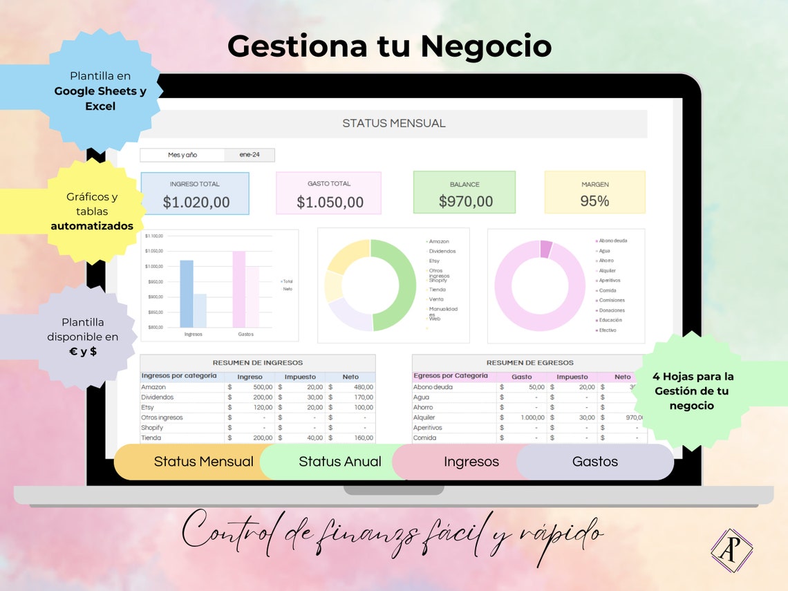 Plantilla Para Gestión De Negocios Sencilla Y Fácil De Usar Excel Y Google Sheets Registra Los ...