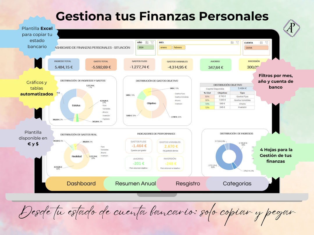 Plantilla Excel para gestión de Finanzas Personales partiendo de extracto bancario / Dashboard ...
