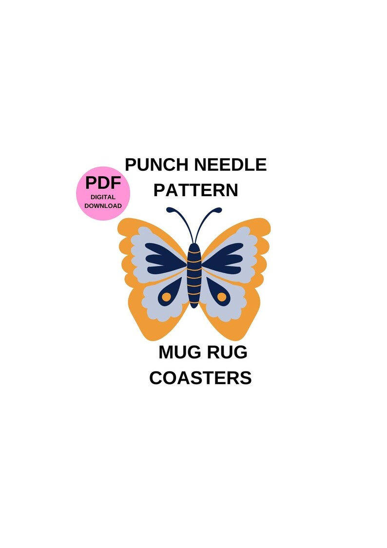 Butterfly Punch Needle Digital Pattern, Butterfly Mug Rug PDF Pattern ...