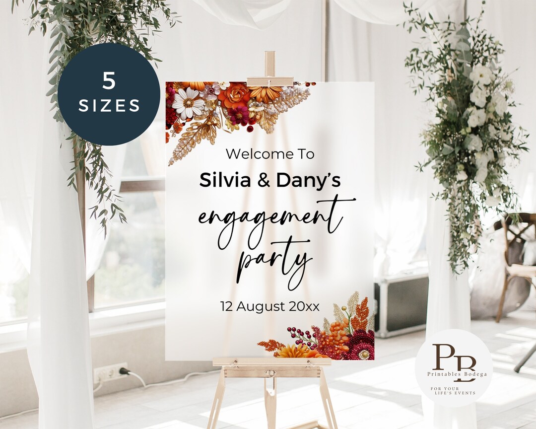 Fall Engagement Welcome Sign Template, Autumn Engagement Party ...