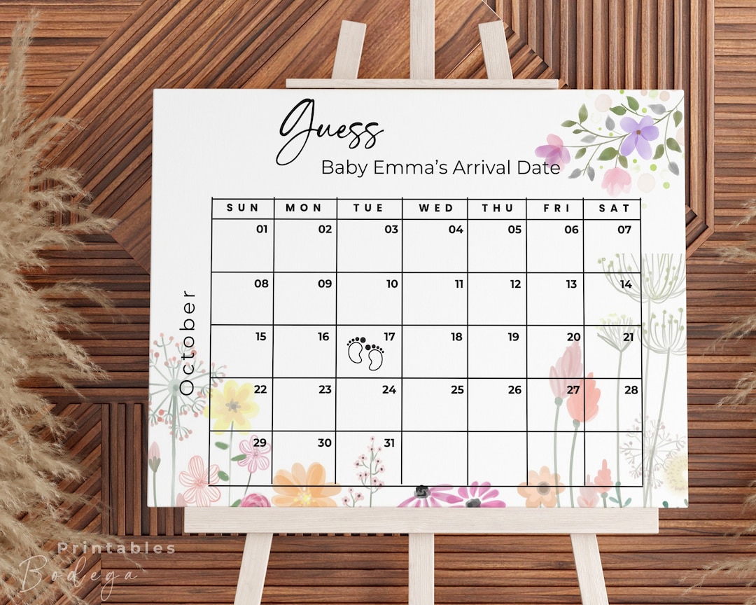 Floral Guess the Baby Arrival Date CANVA Template, Baby Shower Due Date ...