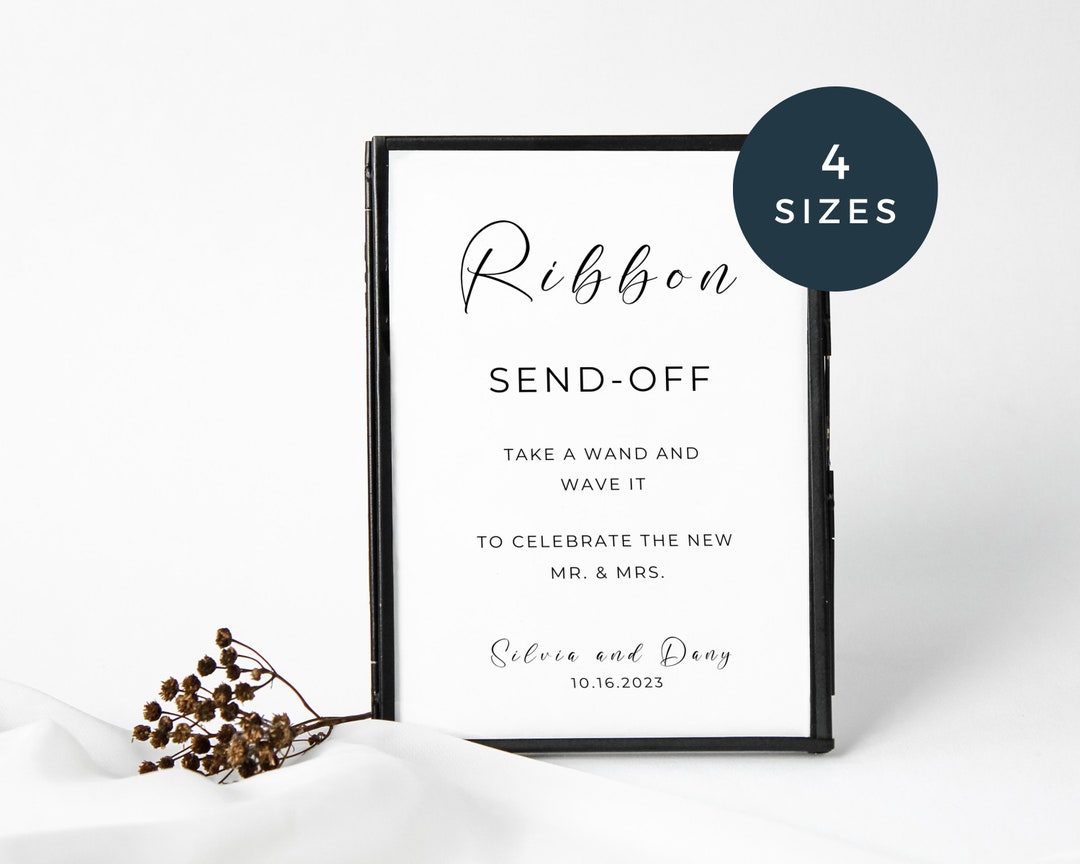 Ribbon Send off Sign, Printable Minimalist Wedding Streamer, Wave a ...