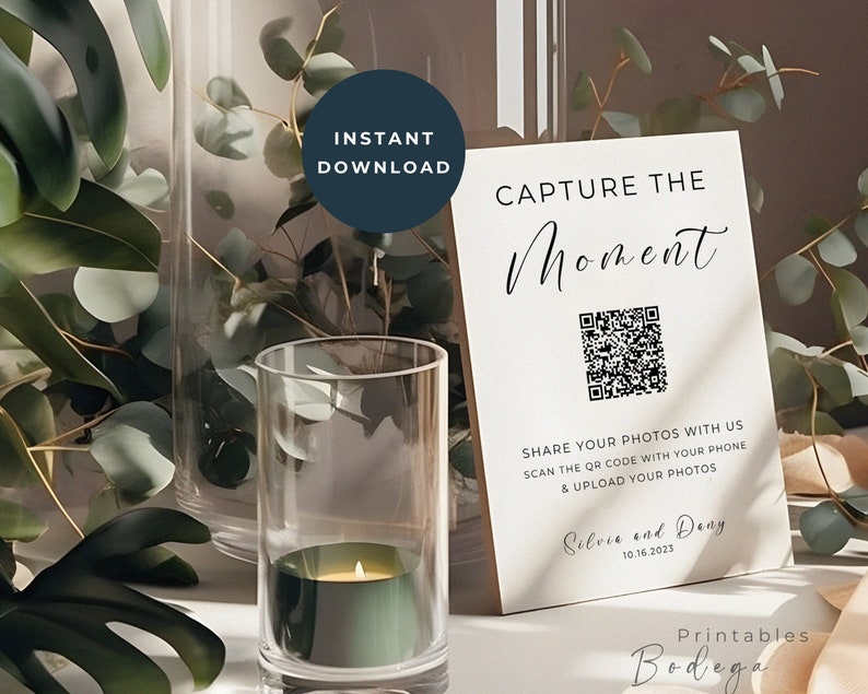 Minimalist Photo Guest Book Canva Template, QR Code Wedding Sign, Share ...