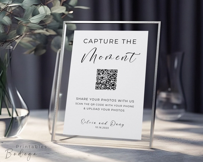 Minimalist Photo Guest Book Canva Template, QR Code Wedding Sign, Share ...