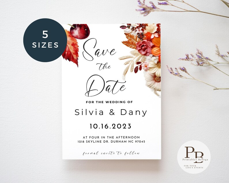 Fall Save the Date Template, Digital Save the Date, Digital Download ...