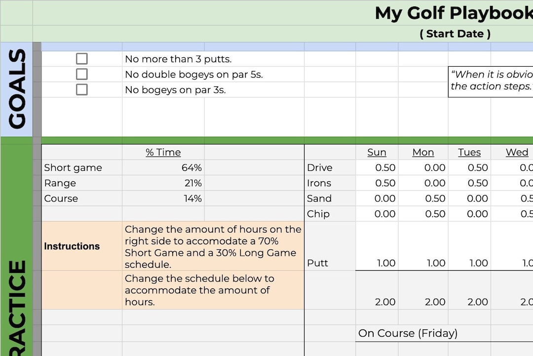 Golf Playbook (junior Version) - A Google Spreadsheet, Sheets, to Track ...