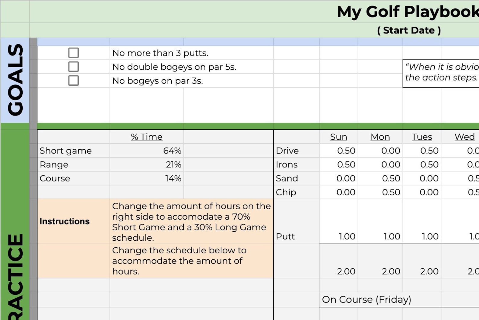 Golf Playbook (junior Version) - A Google Spreadsheet, Sheets, to Track ...
