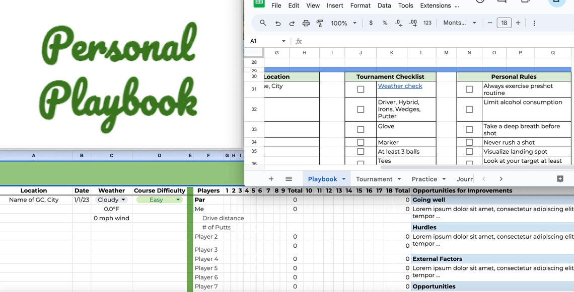 Golf Playbook V2 - A Google Spreadsheet, Sheets, Template to Track ...