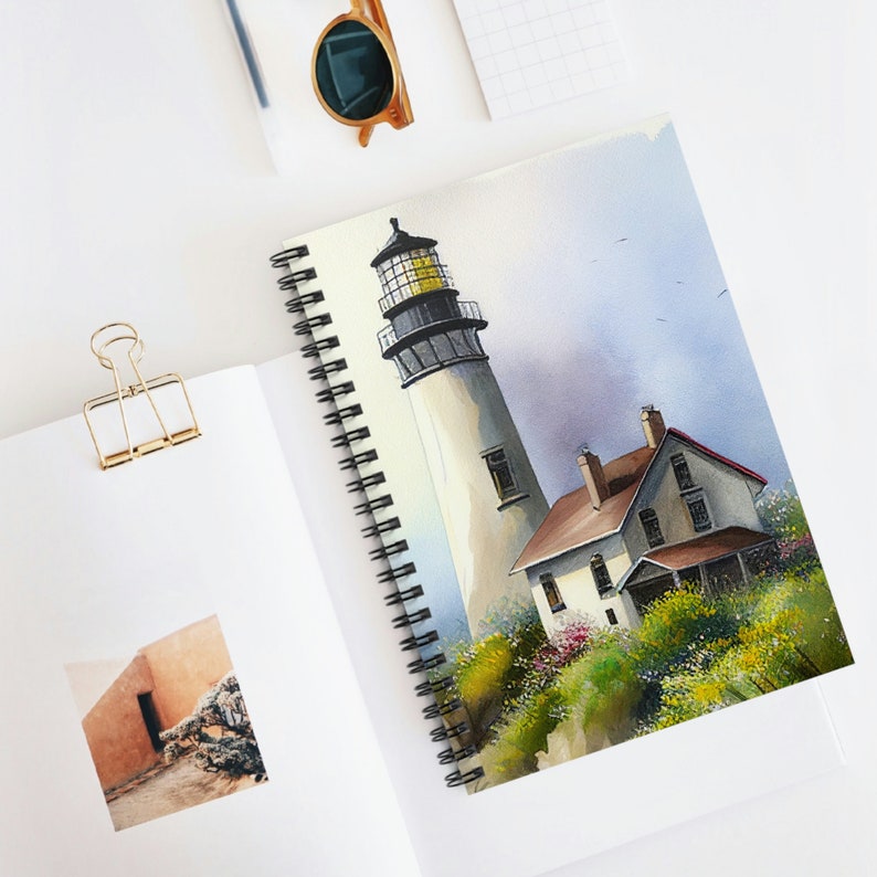 Lighthouse Lined Spiral Notebook Journal - Water Color Print - Etsy