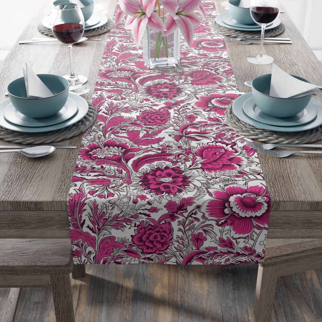 New Boho Pink Floral Table Runner | Luxurious Dining Table Decor | Dark ...