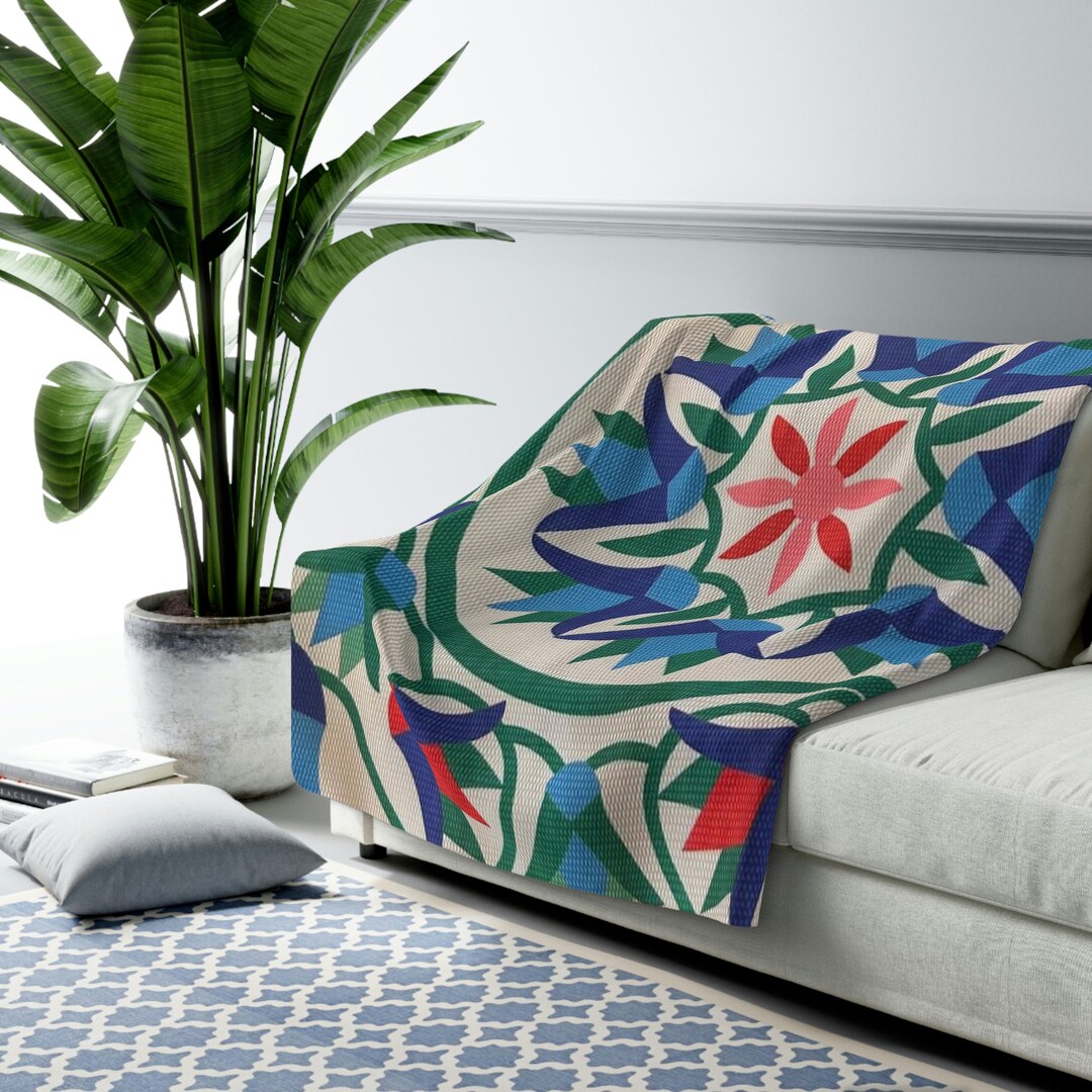 Egyptian Blue Lotus Pharaonic Designs Sherpa Fleece Blanket - Etsy
