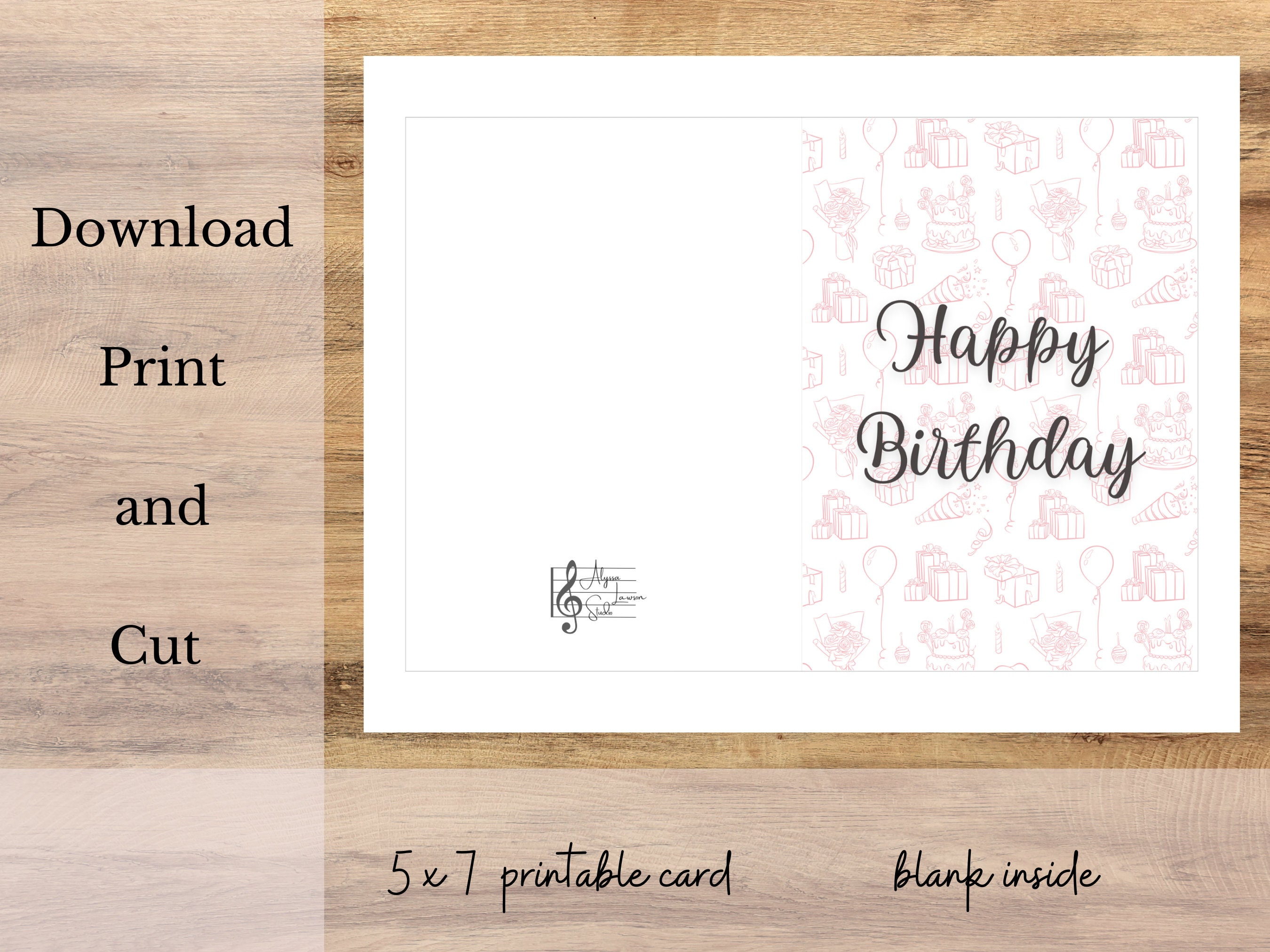 Printable Birthday Card Blank Inside Pink - Etsy