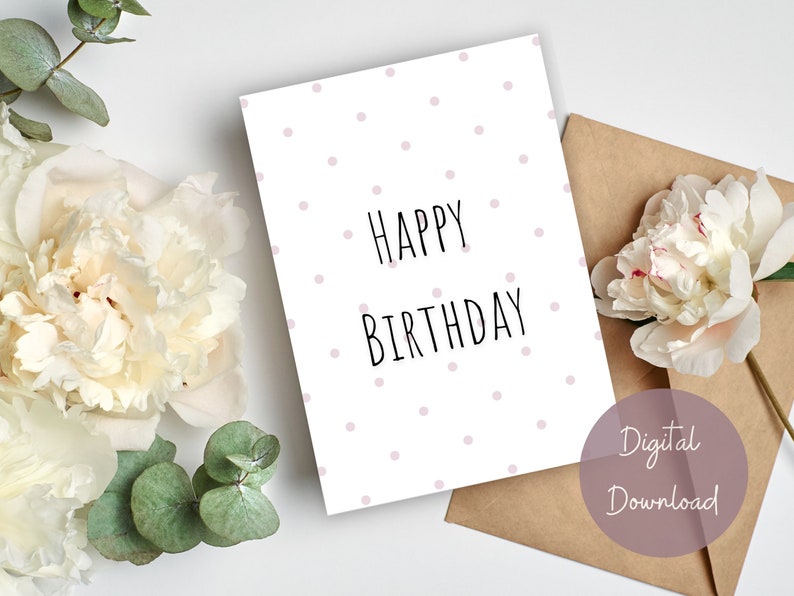 Printable Birthday Card Happy Birthday Blank Inside 5x7 Card Pink Polka ...