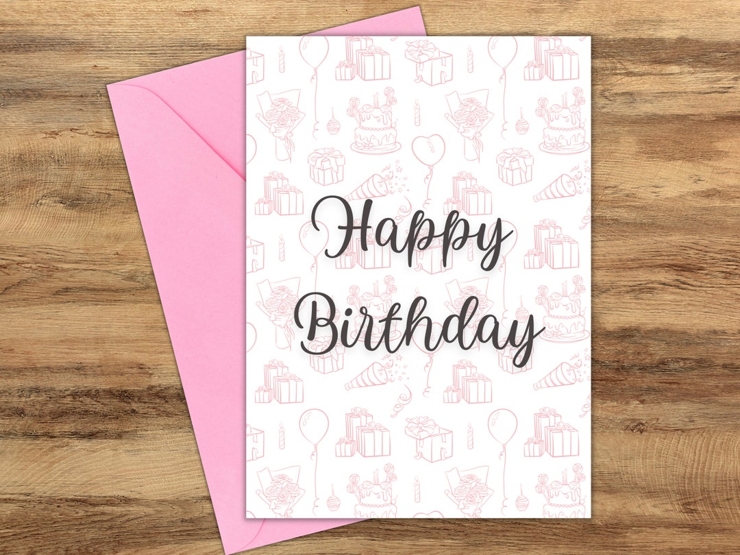 Printable Birthday Card | Blank Inside | Pink - Etsy