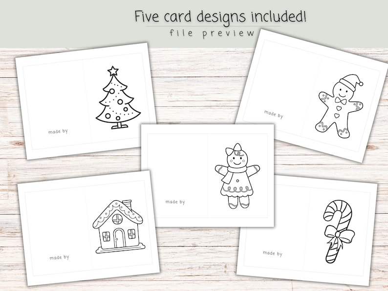 Printable Christmas Coloring Cards | Blank Inside | 5x7 Cards | Bonus ...
