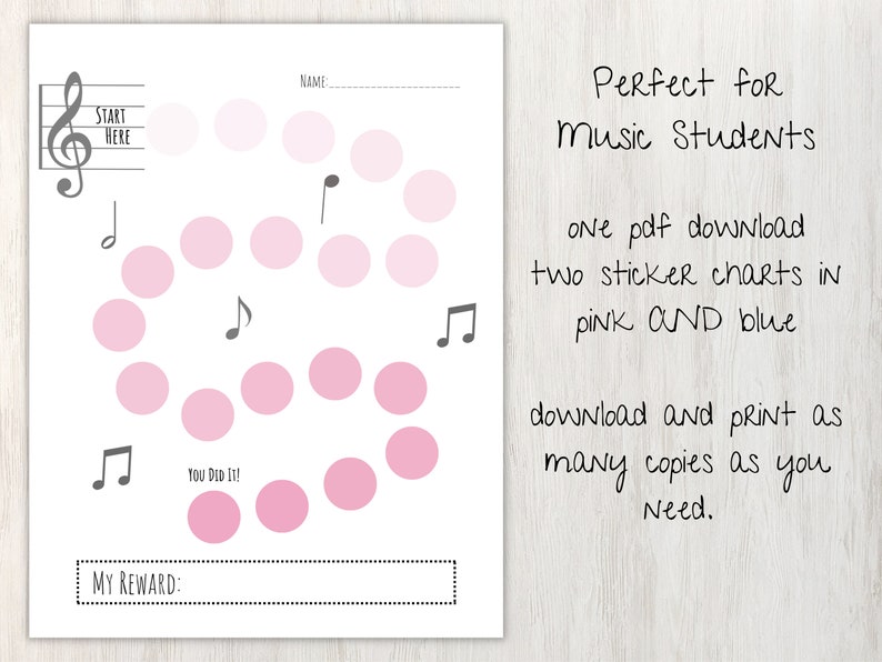 Printable Sticker Reward Charts | Piano Lessons | Music Lessons - Etsy