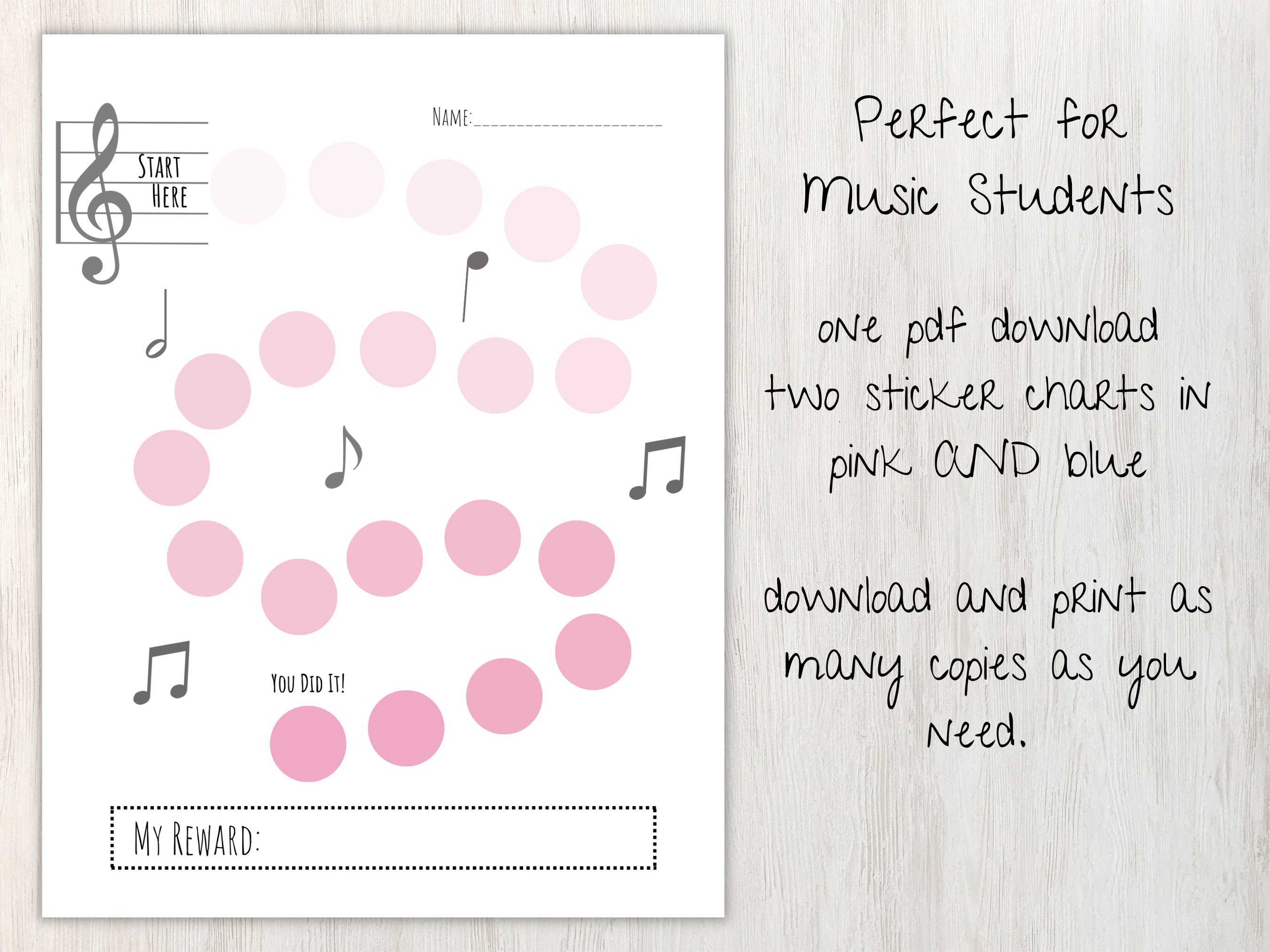 Printable Sticker Reward Charts | Piano Lessons | Music Lessons - Etsy