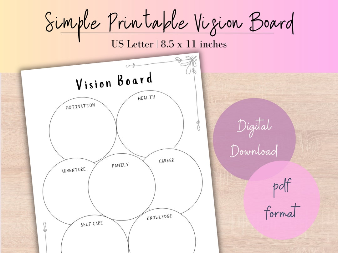 Simple Printable Vision Board | Pdf Digital Download | Print and Use ...