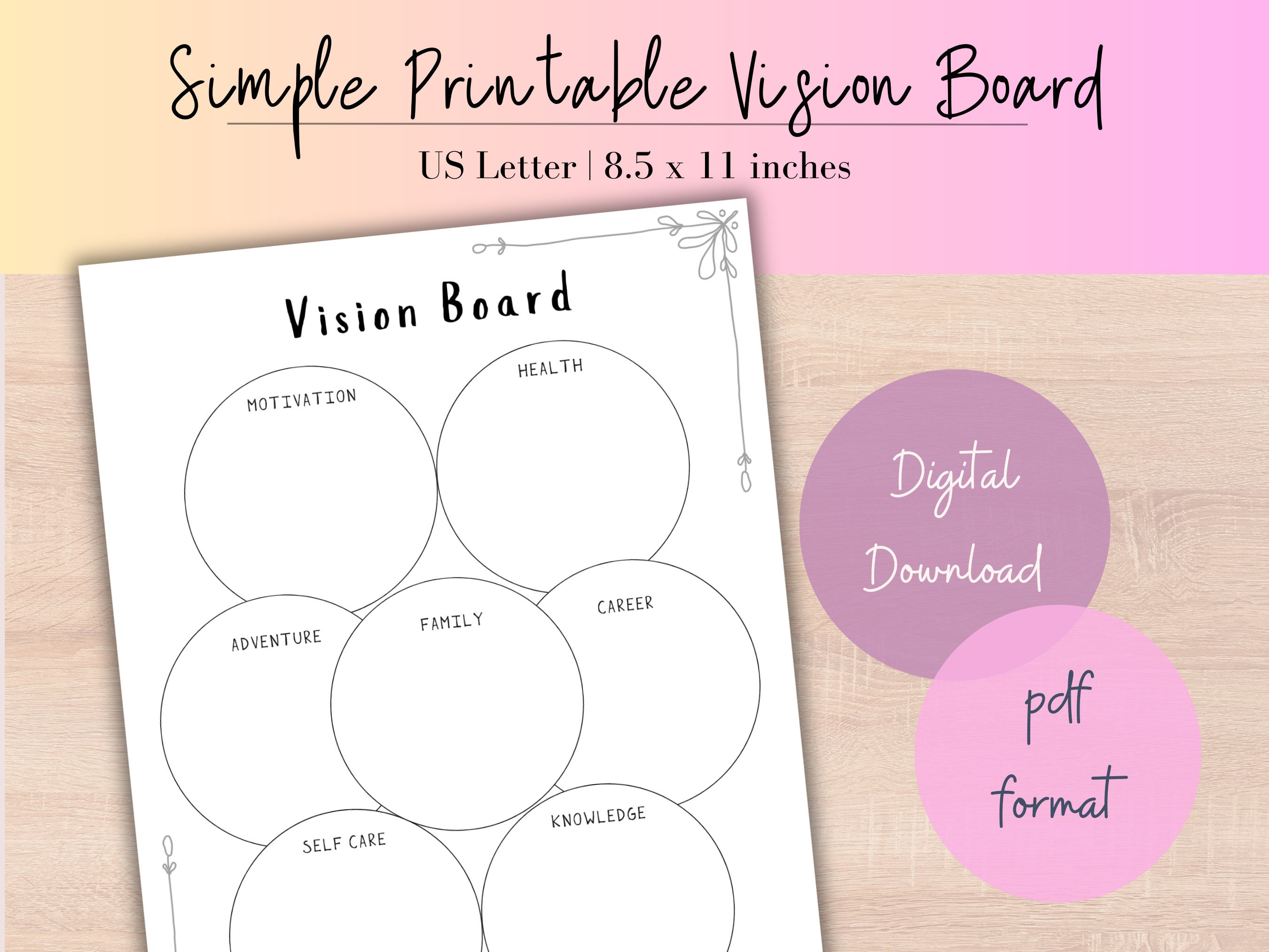 Simple Printable Vision Board | Pdf Digital Download | Print and Use ...