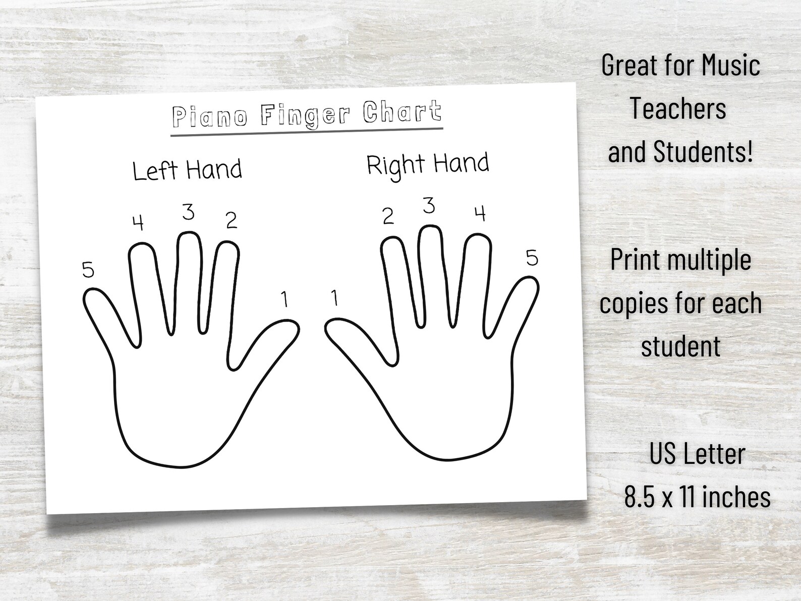Printable Piano Finger Handout | Digital Download | 8.5 X 11 Inches - Etsy