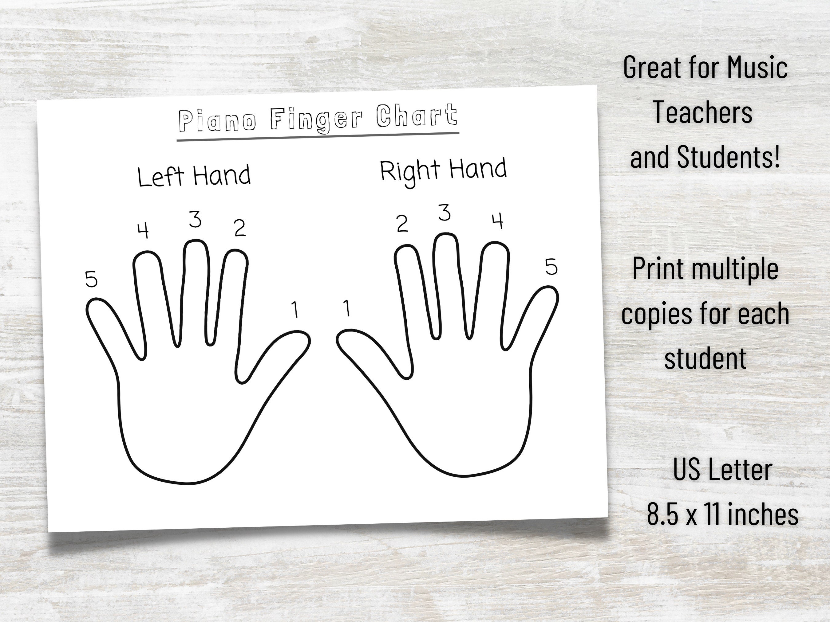 Printable Piano Finger Handout Digital Download 8.5 X 11 Inches - Etsy