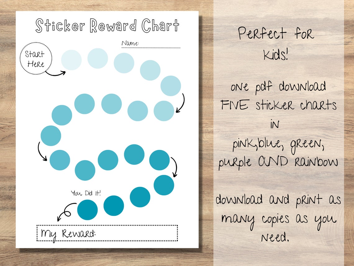Printable Sticker Reward Charts Includes FIVE COLORS Sticker Charts for ...