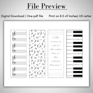 Printable Music Bookmarks | 4 Bookmarks | Print on US Letter - Etsy