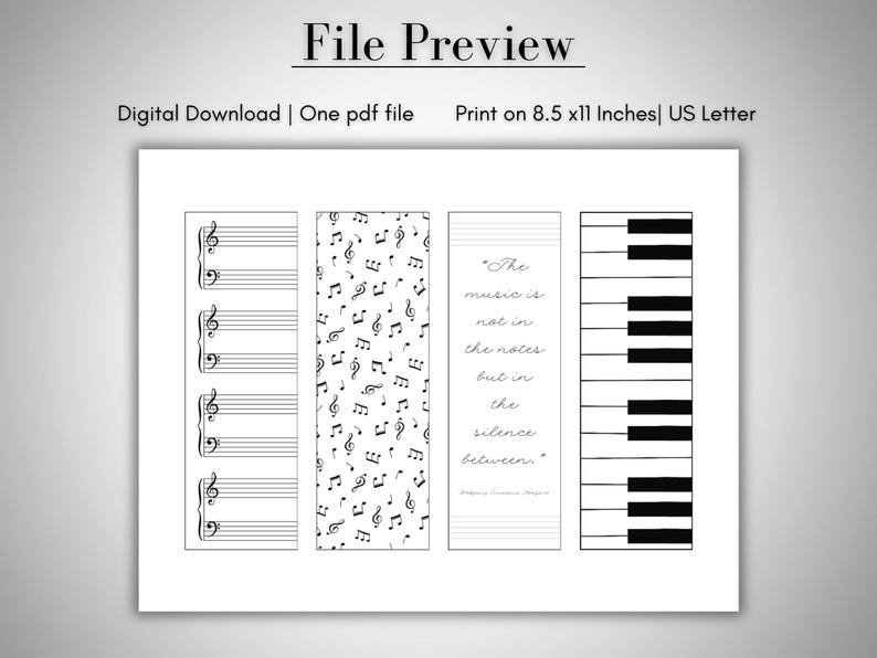 Printable Music Bookmarks | 4 Bookmarks | Print on US Letter - Etsy