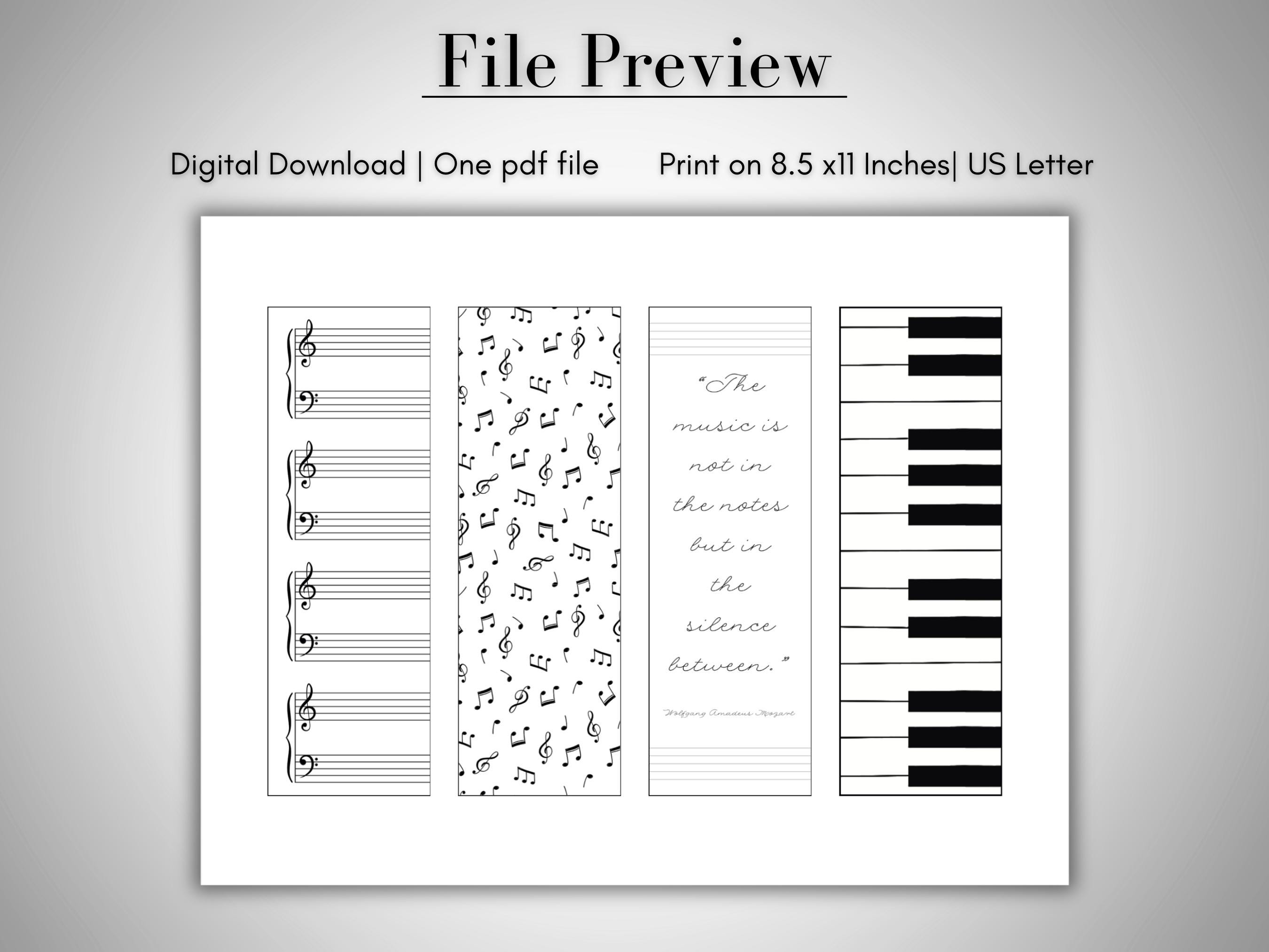 Printable Music Bookmarks | 4 Bookmarks | Print on US Letter - Etsy