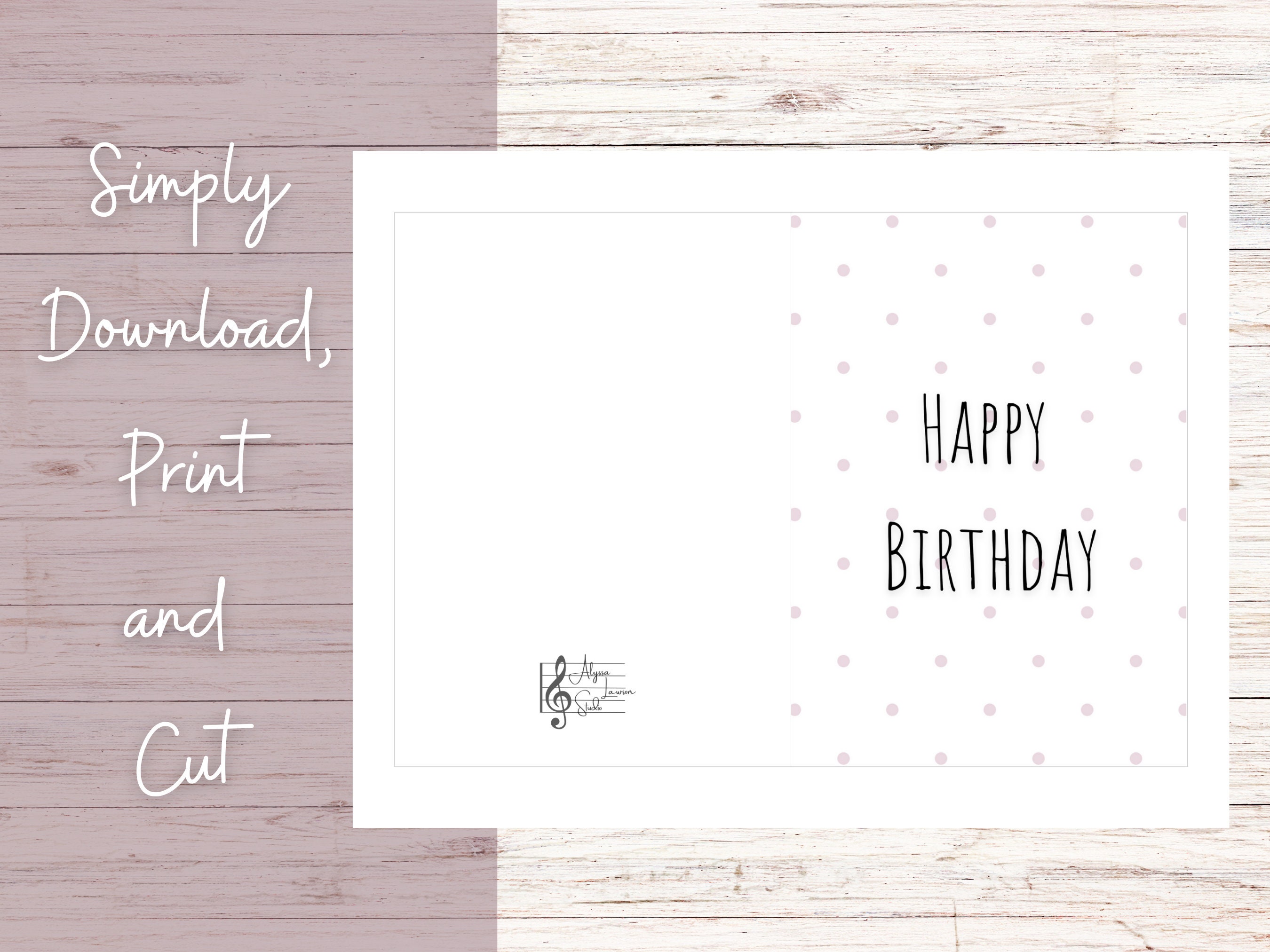 Printable Birthday Card Happy Birthday Blank Inside 5x7 Card Pink Polka ...