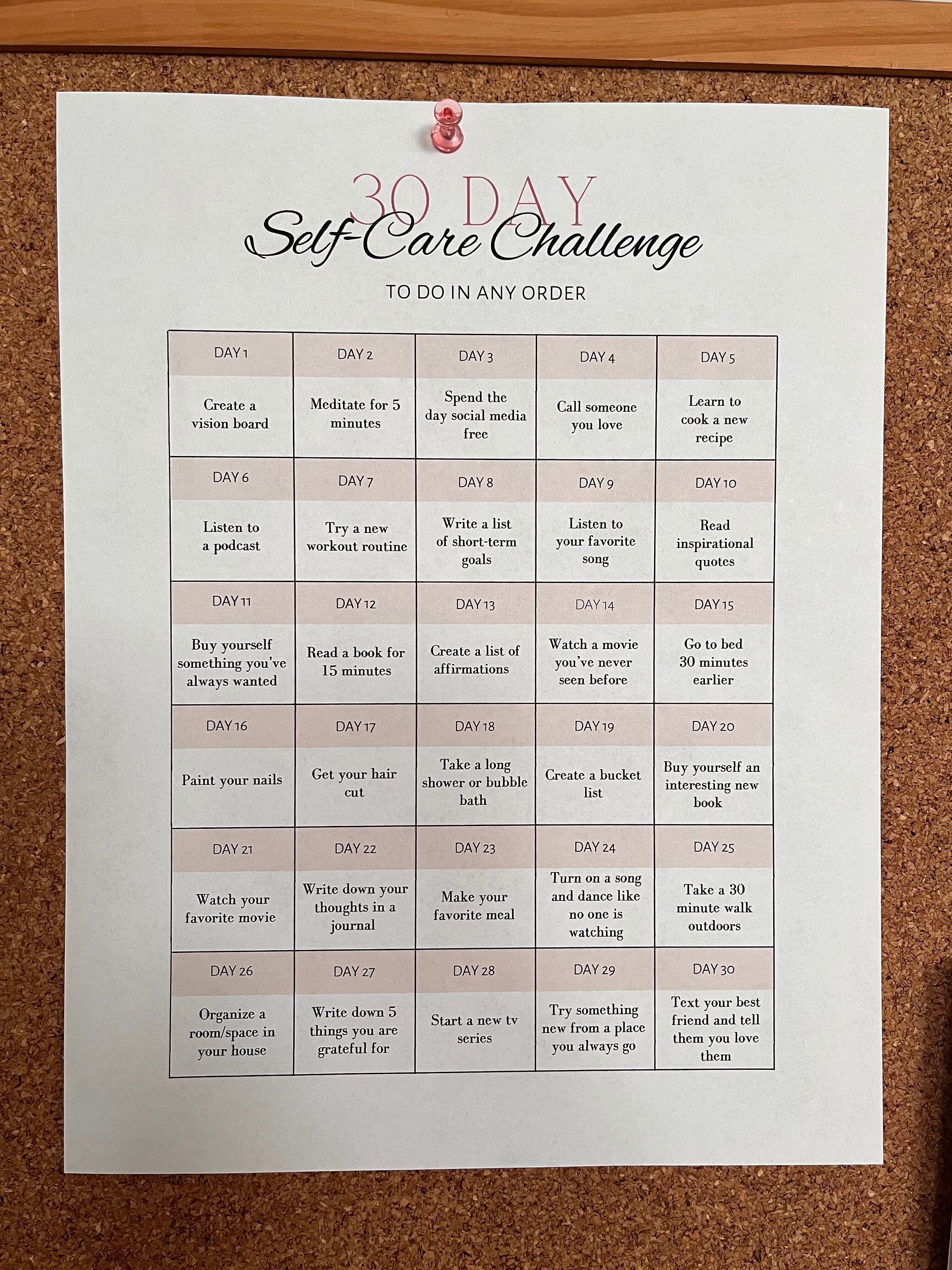 Printable 30 Day Self-care Challenge | Digital Download - Etsy