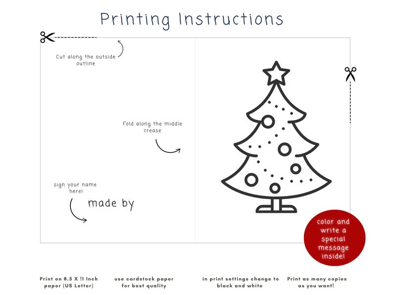 Printable Christmas Coloring Cards | Blank Inside | 5x7 Cards | Bonus ...