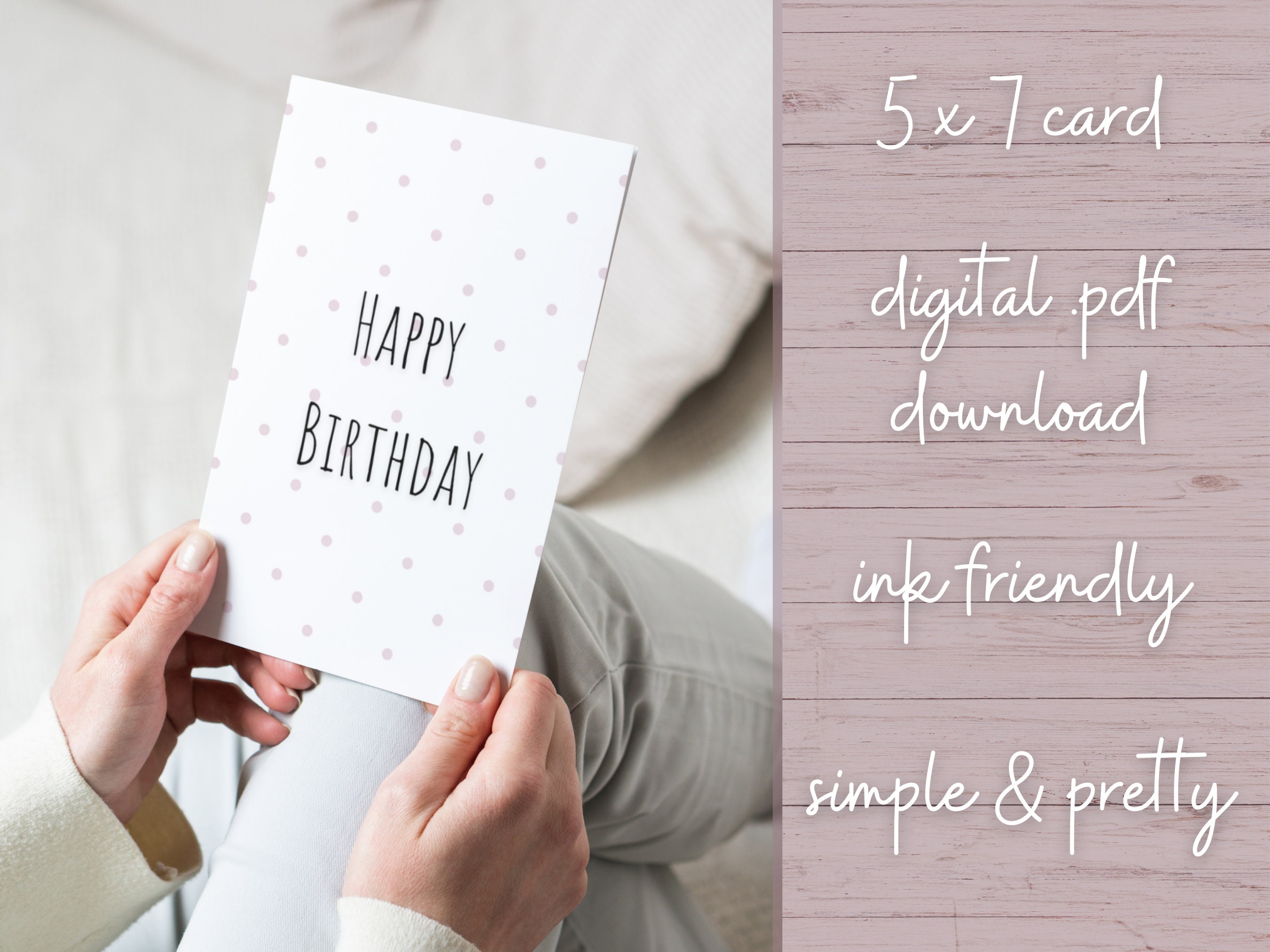 Printable Birthday Card Happy Birthday Blank Inside 5x7 Card Pink Polka ...