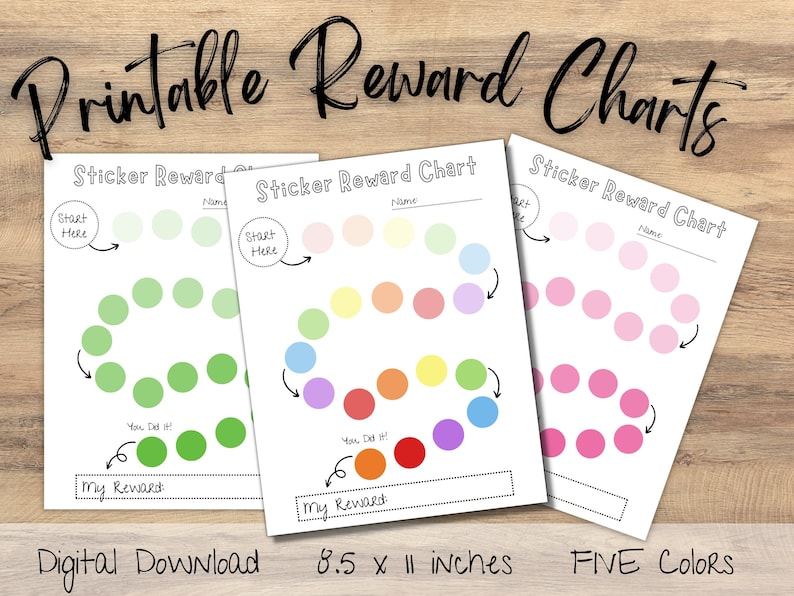 Printable Sticker Reward Charts | Includes FIVE COLORS | Sticker Charts ...