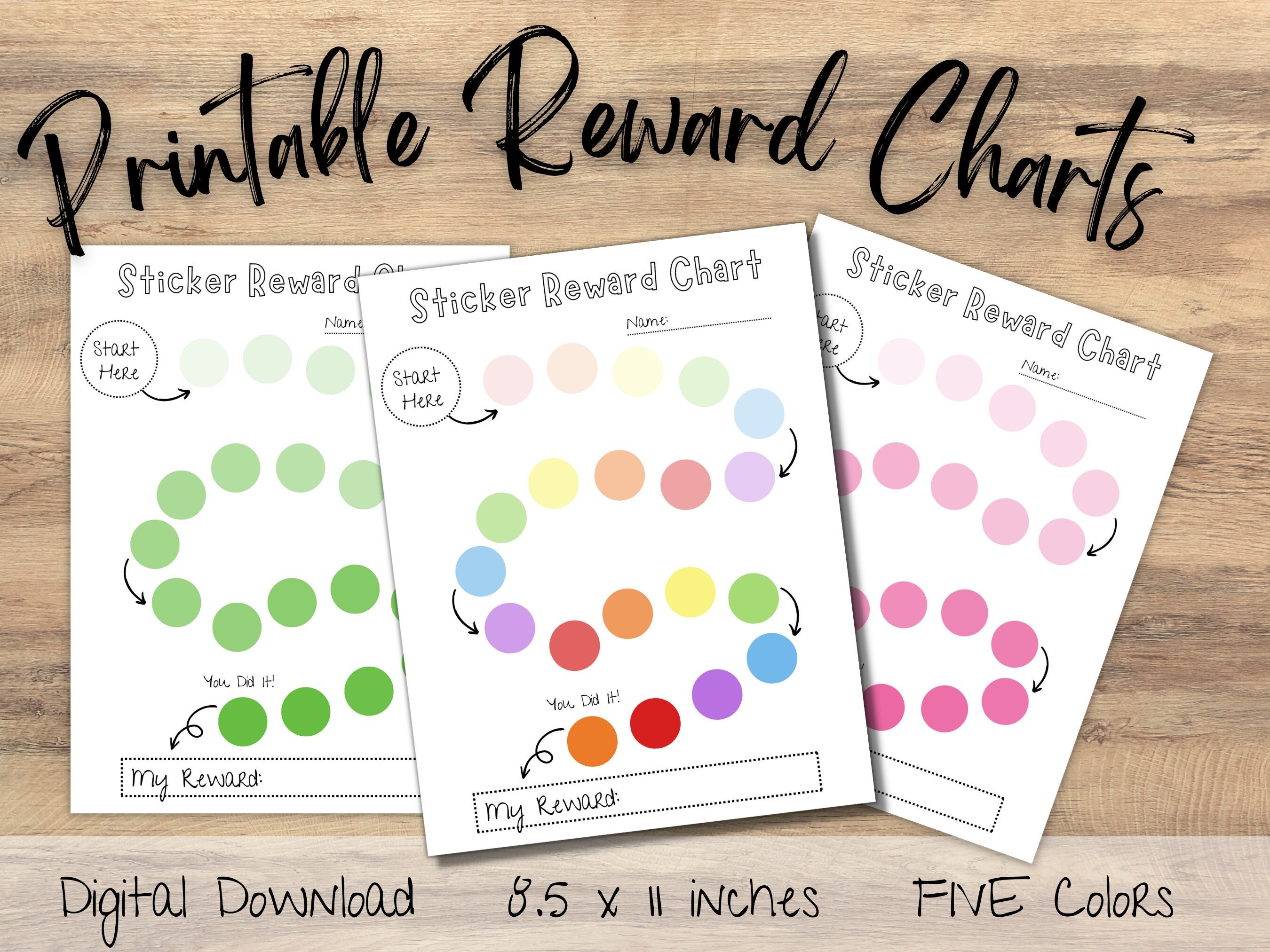 Printable Sticker Reward Charts | Includes FIVE COLORS | Sticker Charts ...