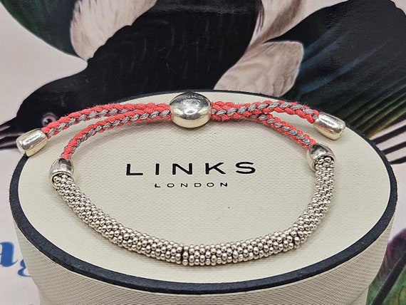Pretty Links of London Effervescence XS Cord Friendship Bracelet in Silver Peach Sterling Silver Stamped Good Condition