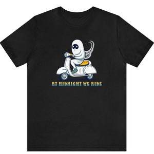We Ride at Midnight Cute Halloween Vespa Riding Ghost T-shirt, Unisex ...