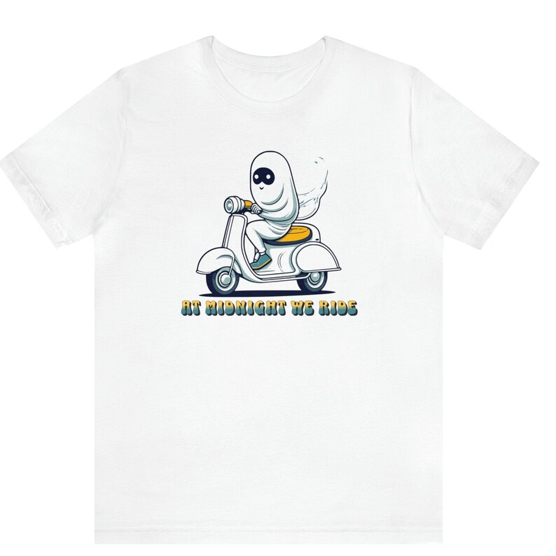 We Ride at Midnight Cute Halloween Vespa Riding Ghost T-shirt, Unisex ...