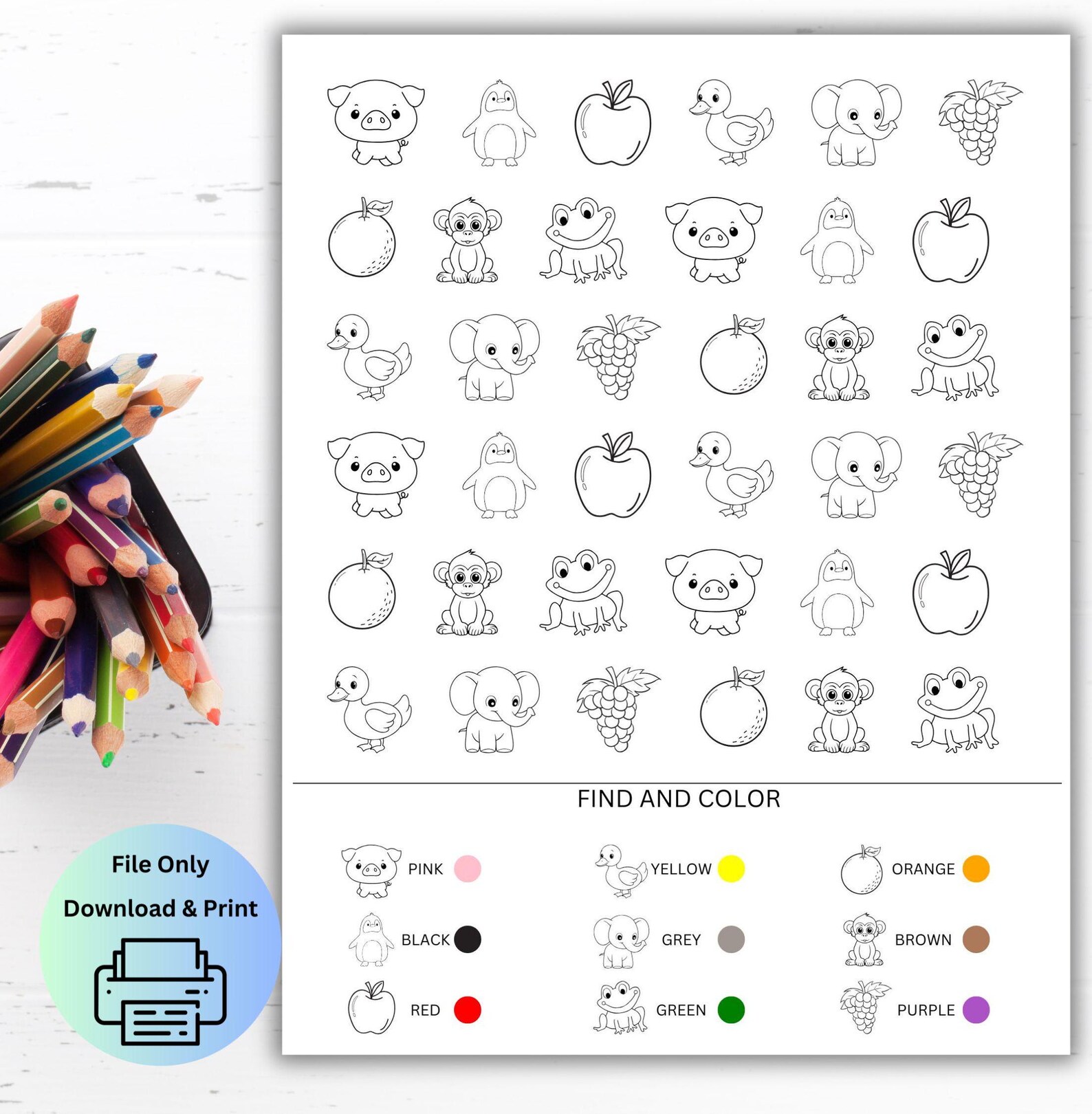 Find and Color Activity Printable, Preschool Kindergarten First Grade ...