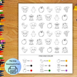 Find and Color Activity Printable, Preschool Kindergarten First Grade ...