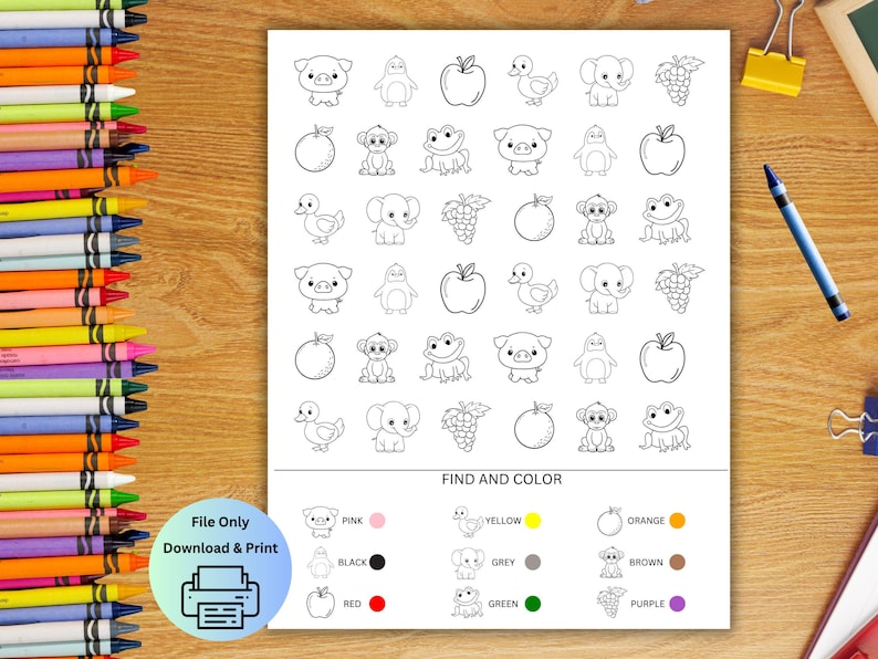 Find and Color Activity Printable, Preschool Kindergarten First Grade ...