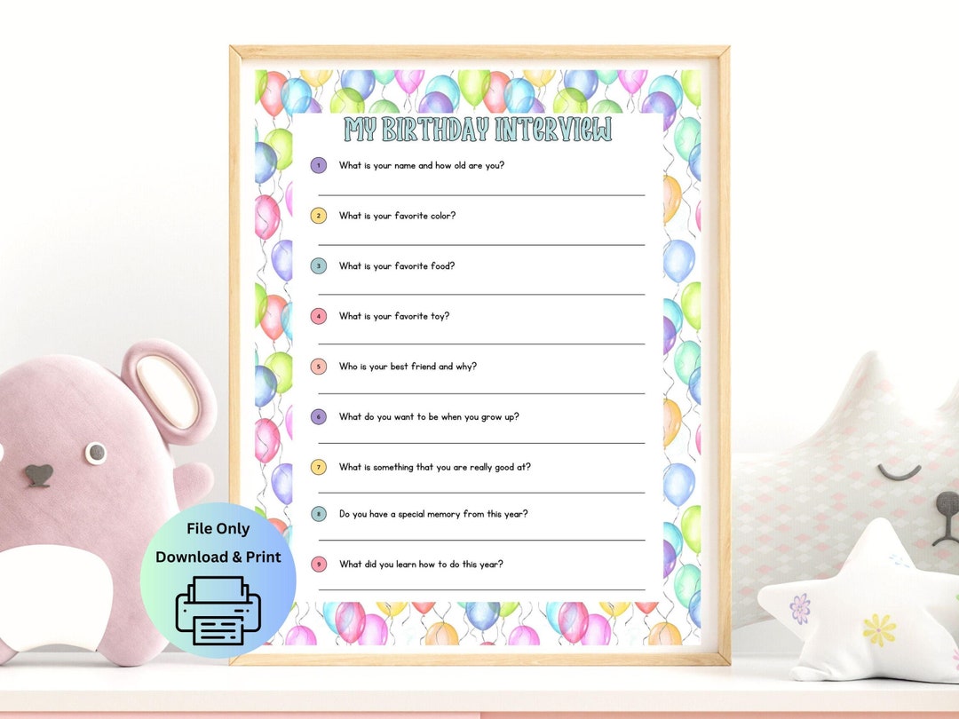 Kid's Birthday Interview Printable, Birthday Questionnaire, Child's ...