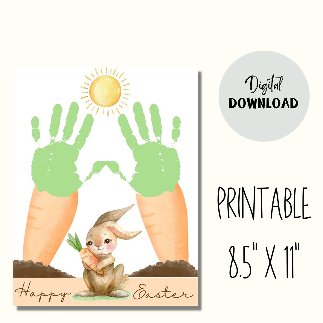Kids Easter Craft With Carrots | Printable Handprint Art | Easter Gift ...