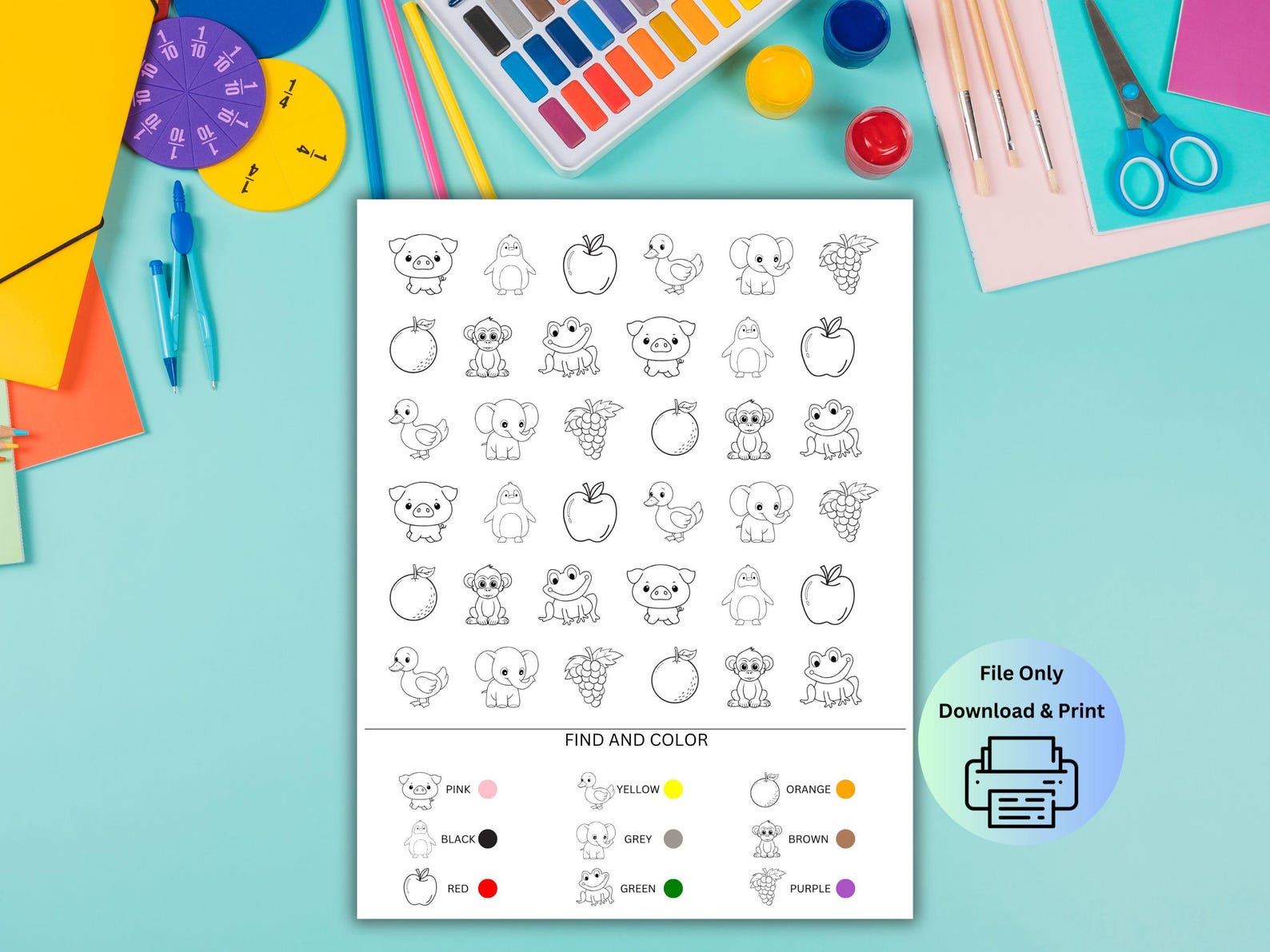 Find and Color Activity Printable, Preschool Kindergarten First Grade ...