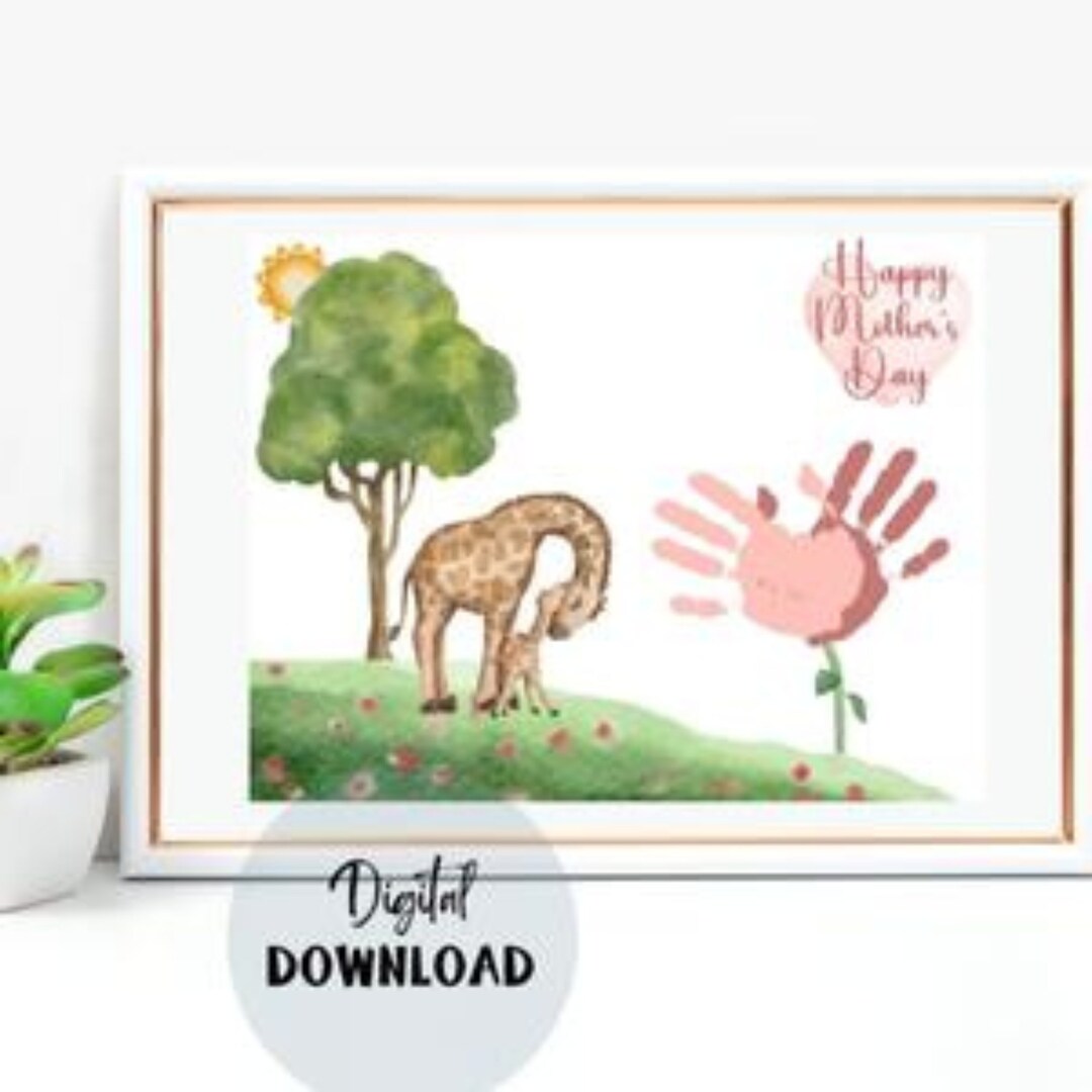 Mother's Day Fingerprint Flower Craft With Giraffe | Printable ...