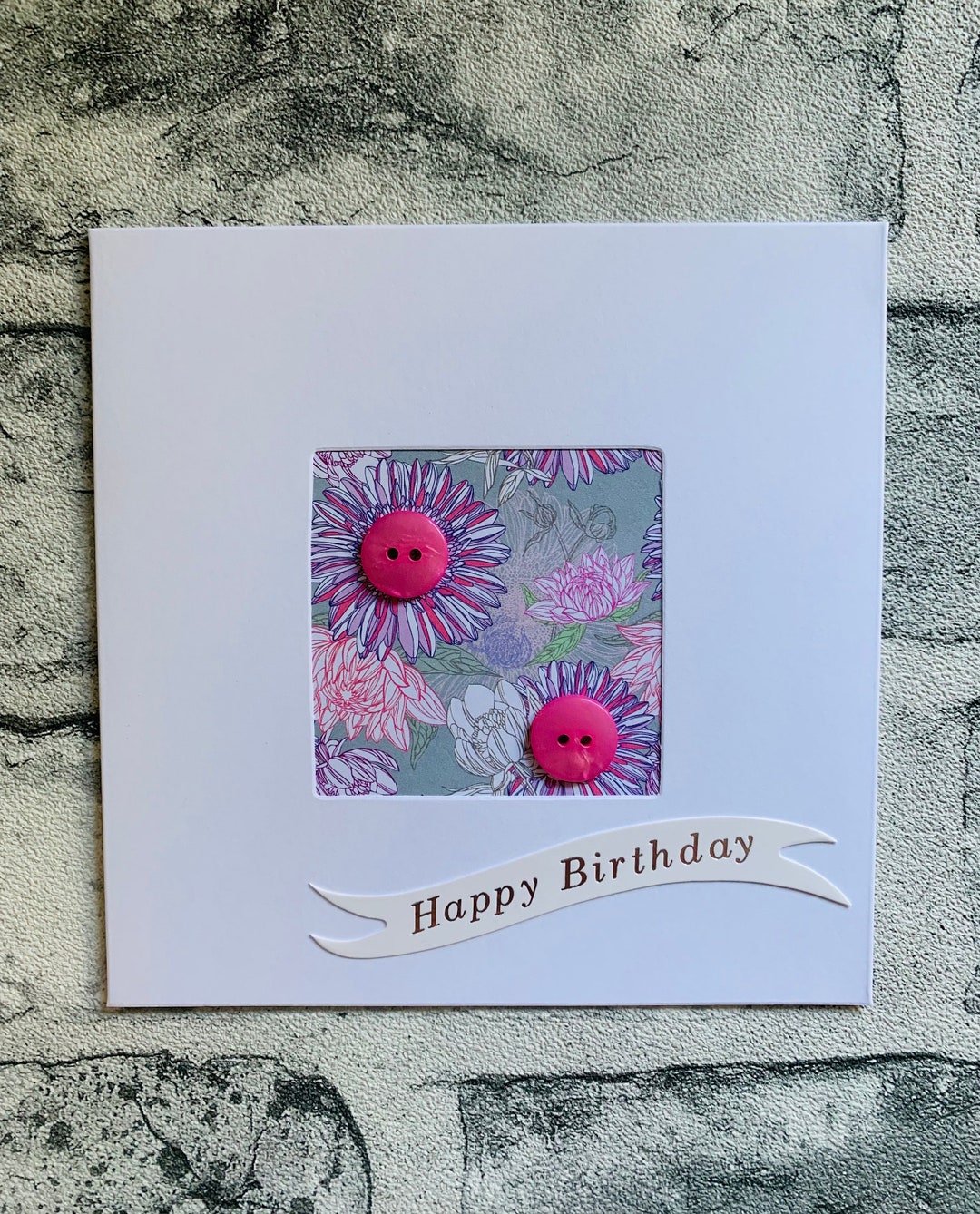 Happy Birthday | Greeting Card | Handmade | Square | Blank | Floral ...
