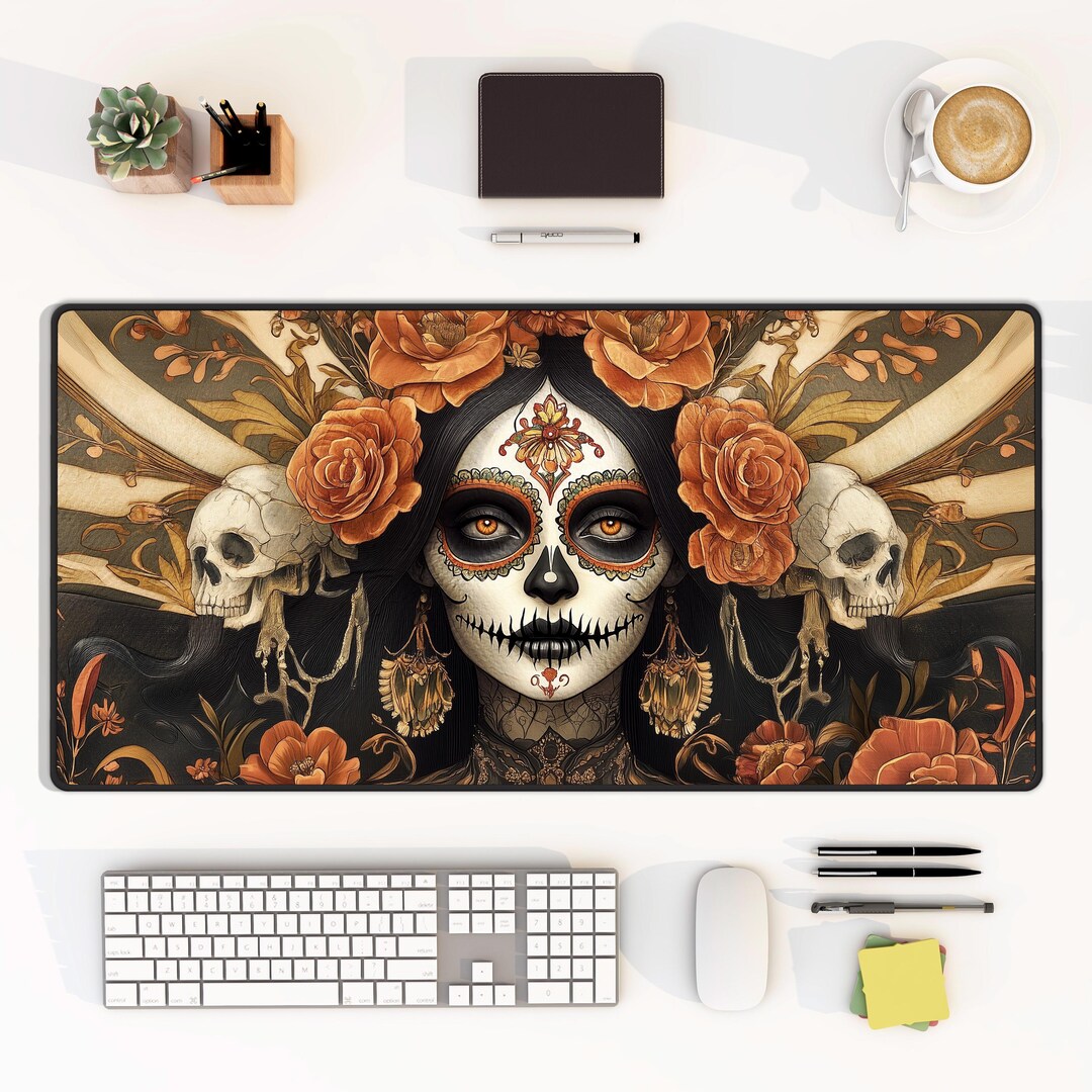 Day of the Dead Desk Mat Dia De Los Muertos Mexican Makeup Mousepad ...