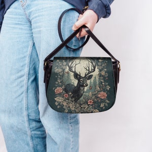 Black Vintage Victorian Woodland Deer Shoulder Bag Whimsical Forest ...